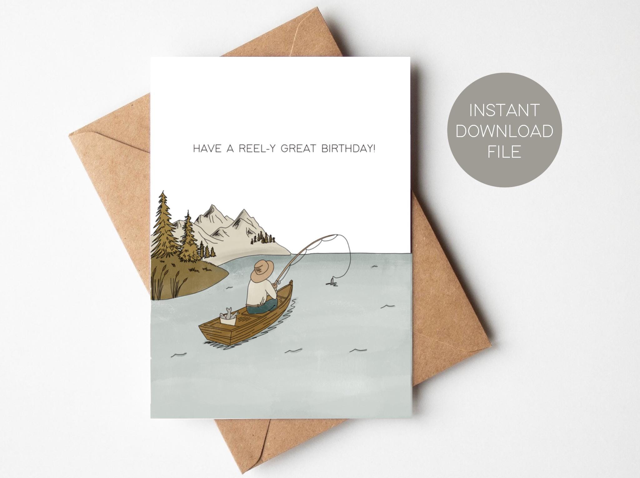 Fishing Birthday Card Printable, Outdoorsy Card for Guys, Digital Card ...