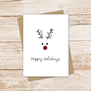 Happy Holidays Printable Christmas Cards, Rudolph Reindeer Card ...