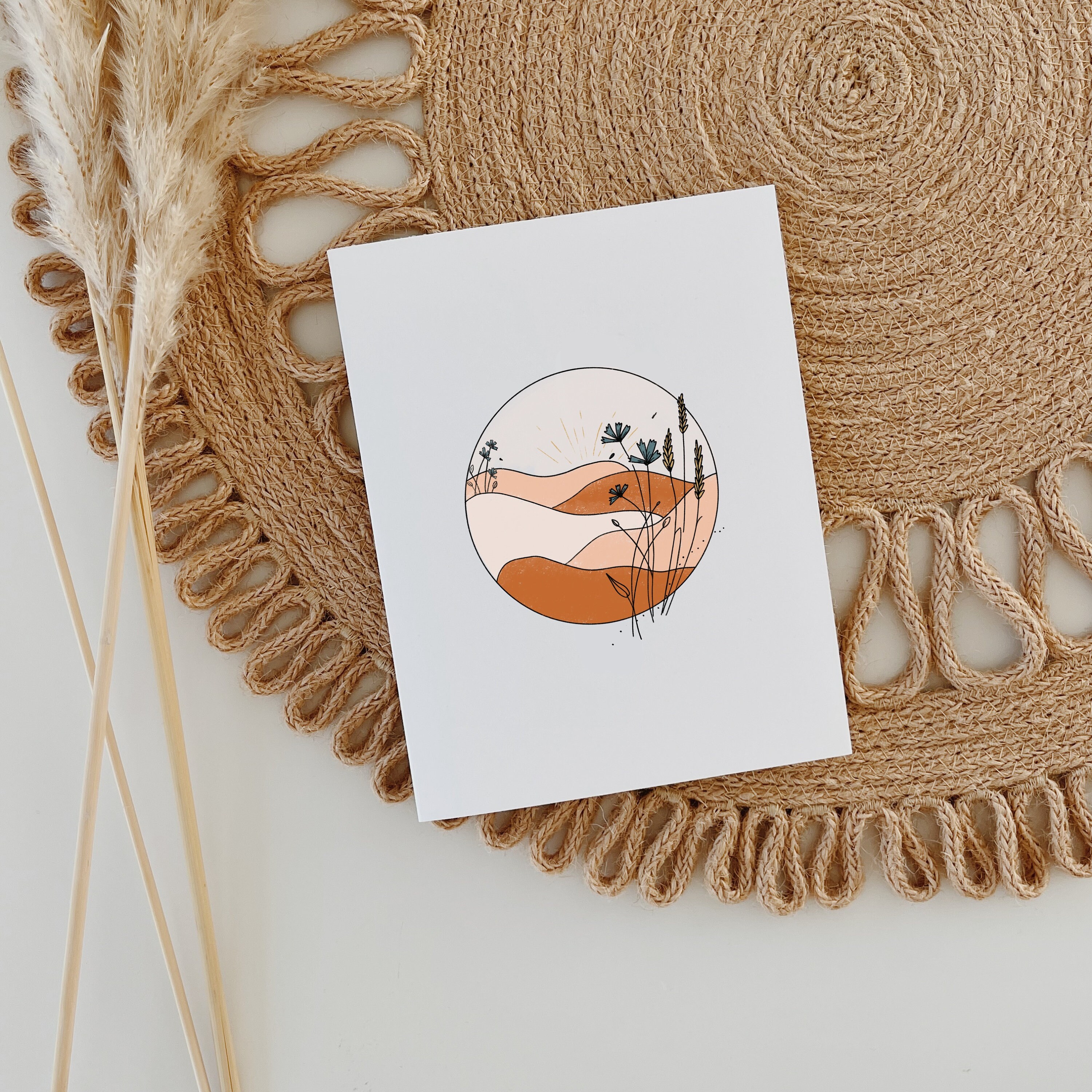 Printable Boho Greeting Card, Desert Sunset Landscape Card, Abstract ...