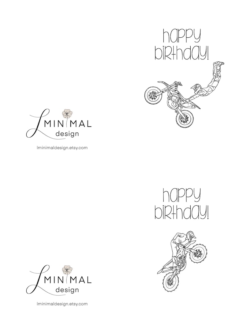 Printable Dirt Bike Birthday Card, Coloring Birthday Greeting Card ...