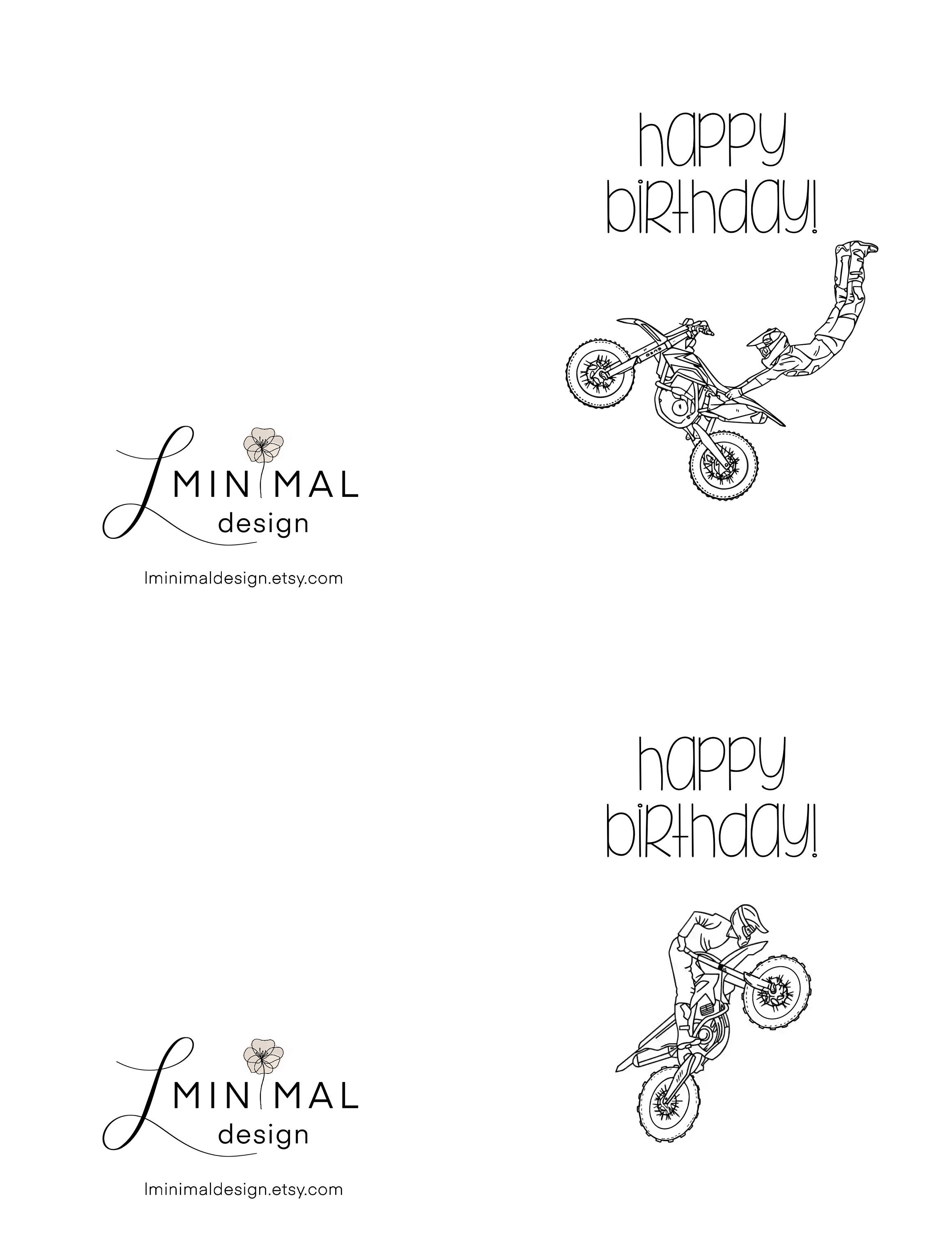 Printable Dirt Bike Birthday Card, Coloring Birthday Greeting Card ...