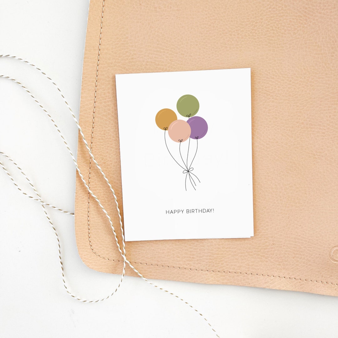 Printable Birthday Balloon Card, Minimal Birthday Card, Instant Digital ...