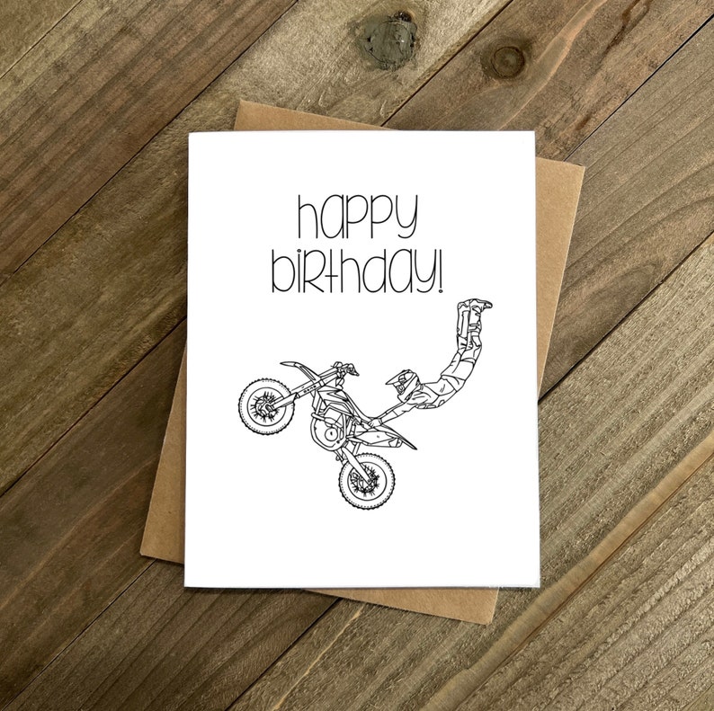 Printable Dirt Bike Birthday Card, Coloring Birthday Greeting Card ...