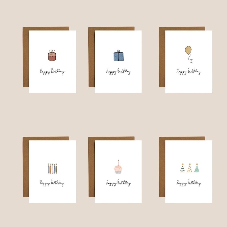 Minimalist Birthday Cards Variety Pack, Printable Greeting Card, Happy ...