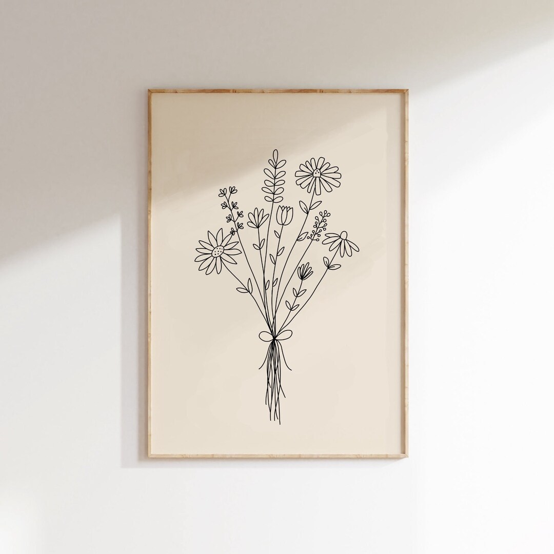 Printable Boho Flower Line Print, Floral Wall Art, Minimalist Wall ...
