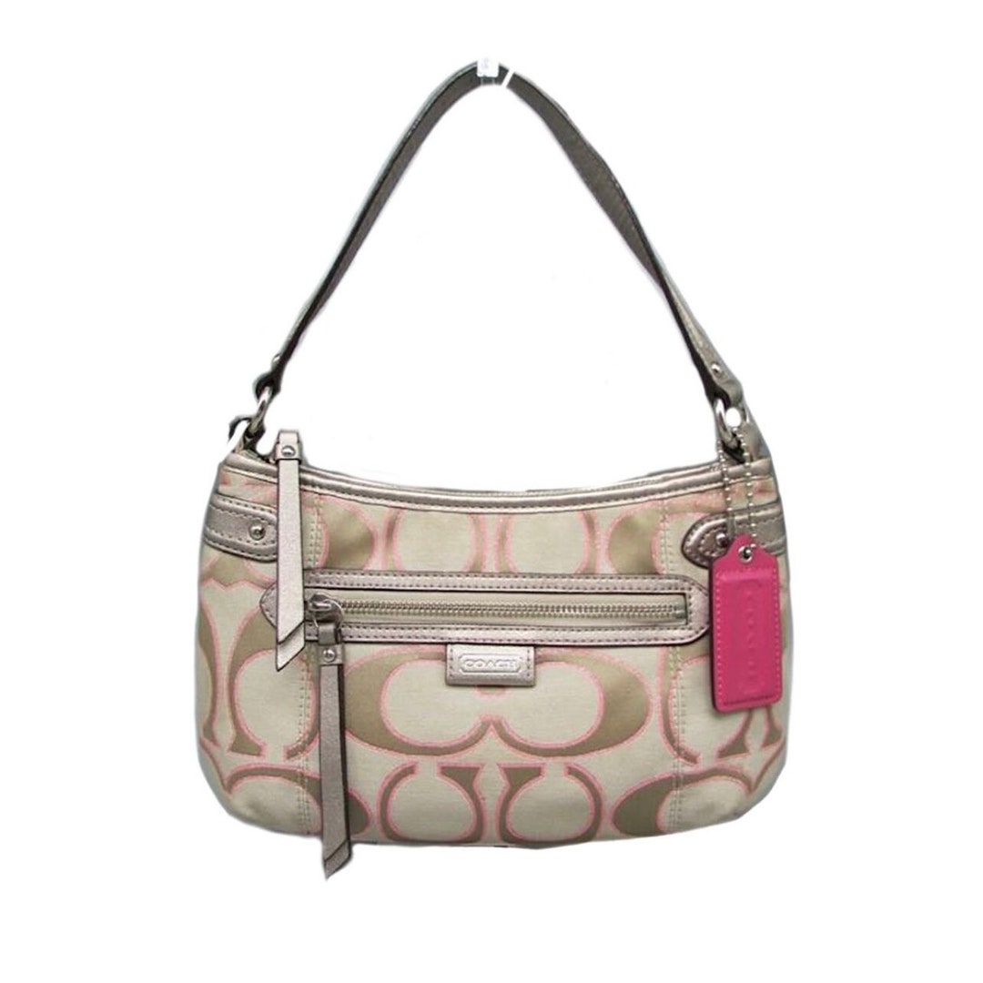 Vintage Coach Daisy Metallic Pink Signature Khaki Canvas Shoulder ...