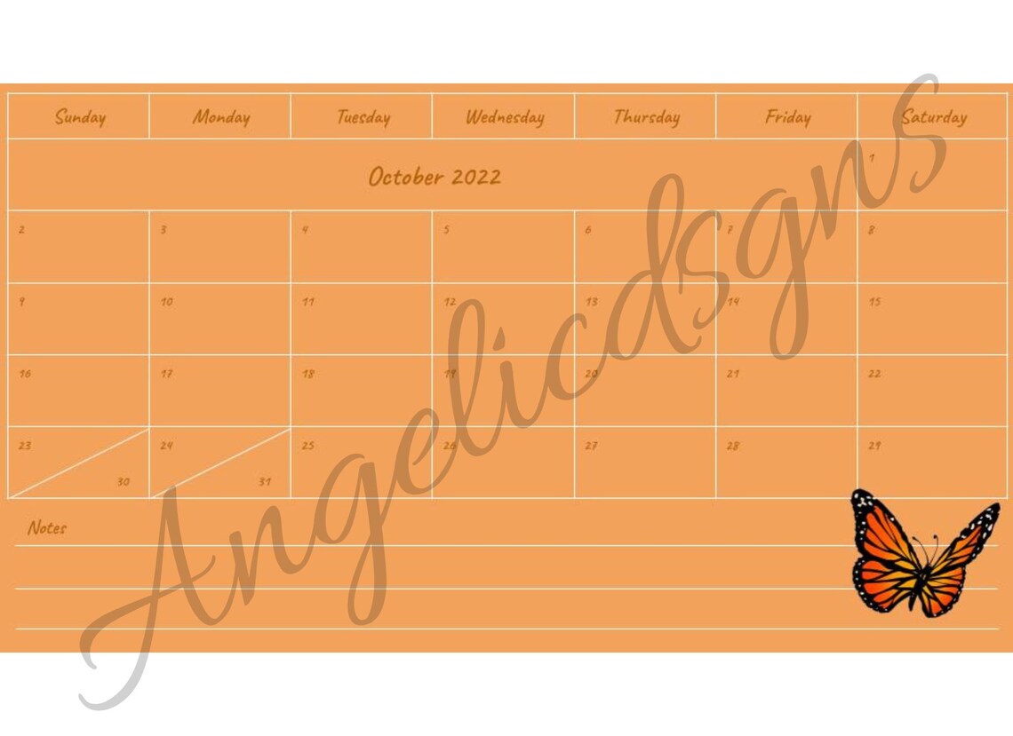 Butterfly Blank Calendar October 2022 Through September 2023 ...