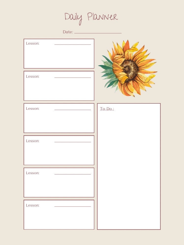 TEACHER PLANNER Printable Sunflower Themed Simple to Use - Etsy