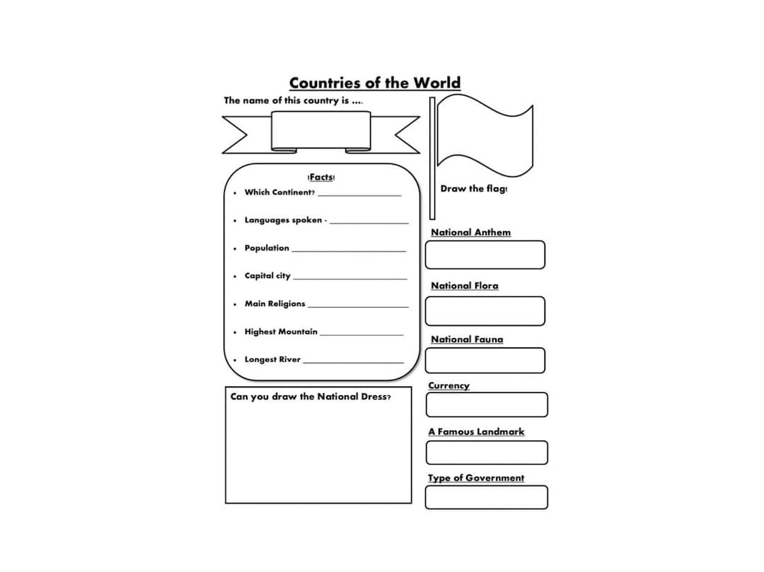 PRINTABLE Countries of the World Worksheet. Early Learners. Basic ...