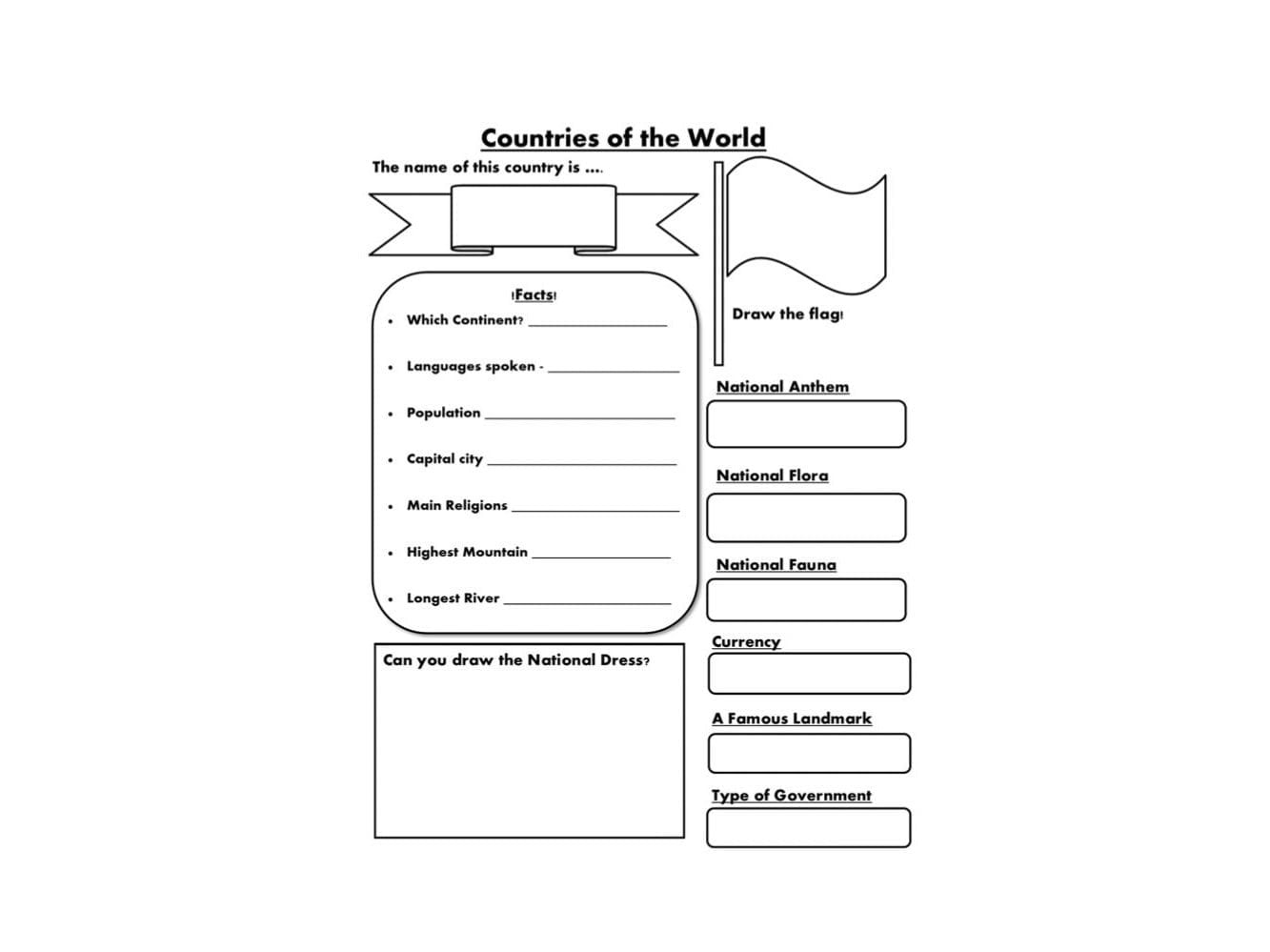 PRINTABLE Countries of the World Worksheet. Early Learners. Basic ...