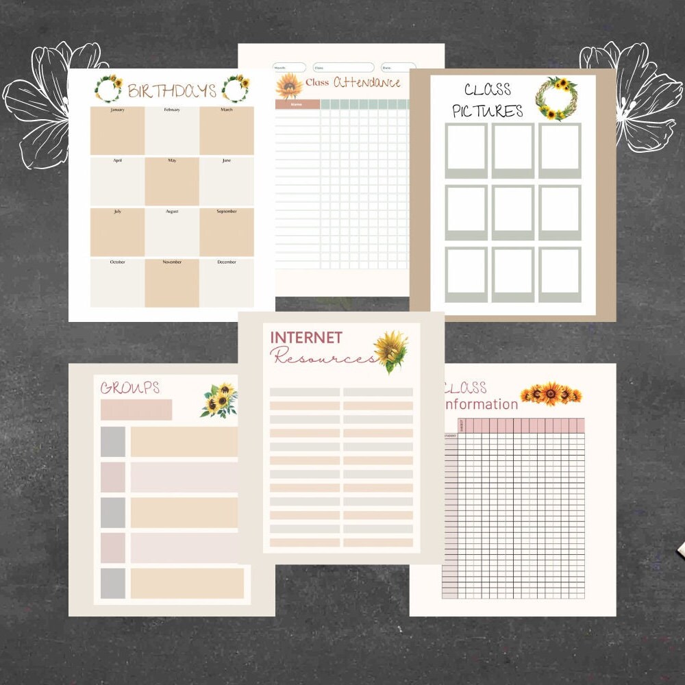 TEACHER PLANNER! Printable Sunflower Themed Simple to Use Teacher ...
