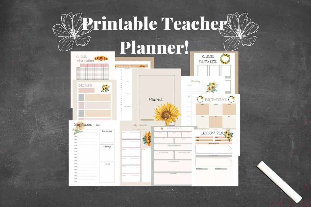 TEACHER PLANNER! Printable Sunflower Themed Simple to Use Teacher ...