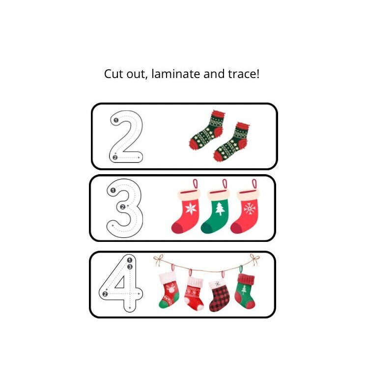 12 PRINTABLE FESTIVE Christmas Letter and Number Tracing Worksheets for ...