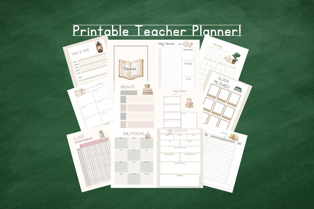 TEACHER PLANNER! Printable Old Book Themed Simple Teacher Planner! 32 ...
