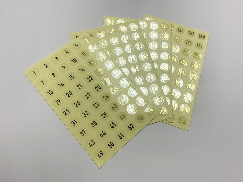 Gold Color Numbers Clear Stickers, 4 Sheets 1-54, 55-108, 109-162, 163 ...