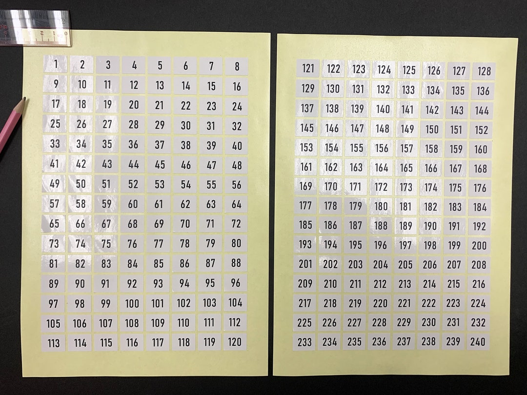 Rectanglar Numbers Stickers, 2 A4 Sheets 1-120, 121-240 in Numbers, 2 ...
