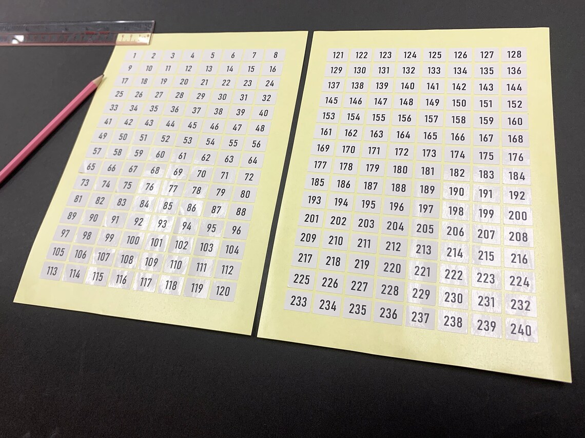 Rectanglar Numbers Stickers, 2 A4 Sheets 1-120, 121-240 in Numbers, 2 ...
