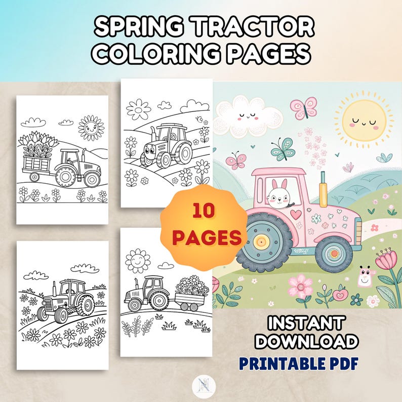 Spring Tractor With Wildflowers Coloring Pages | Rustic Farm Scene ...