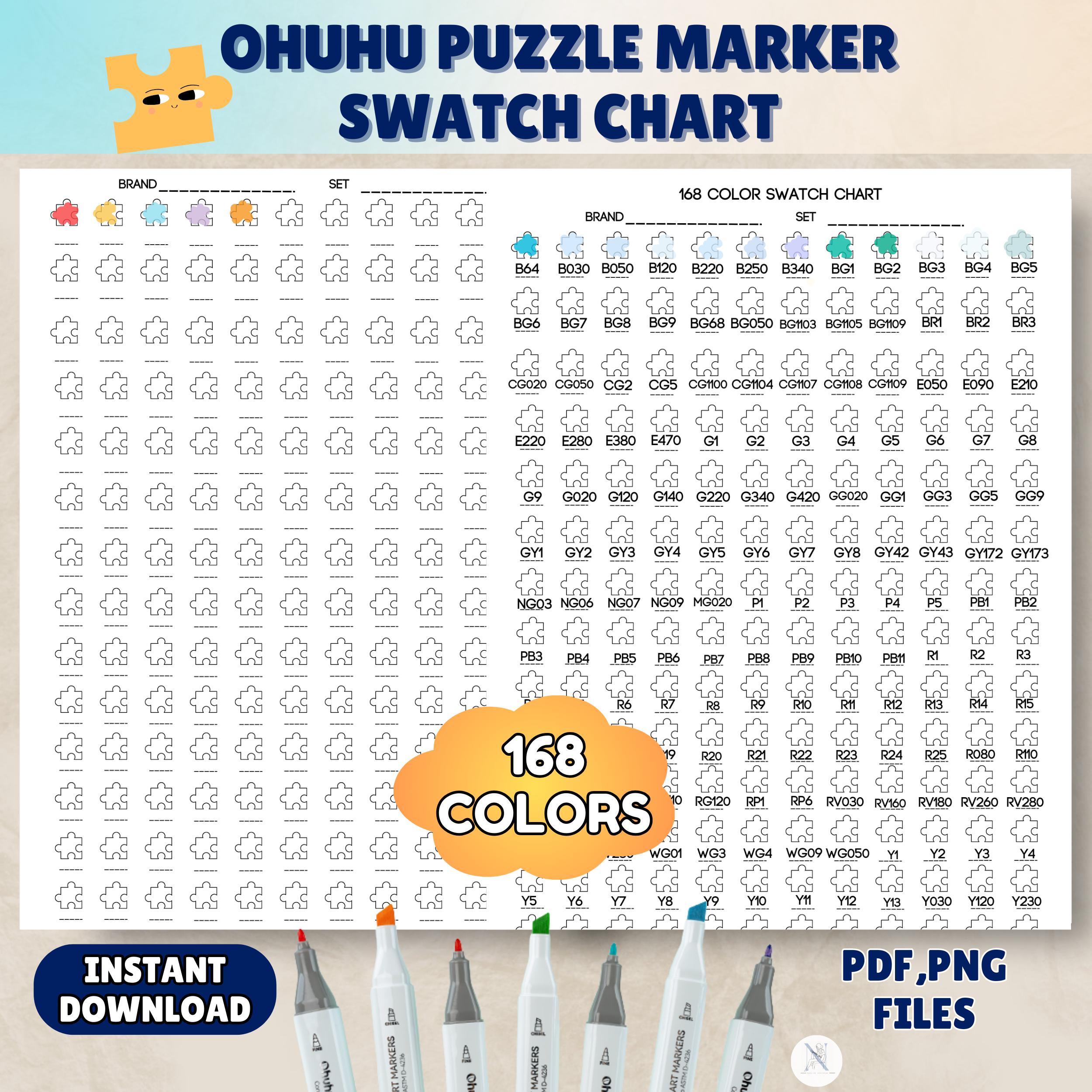Ohuhu 120 Marker Swatch Chart, Puzzle Outline Coloring Swatch ...