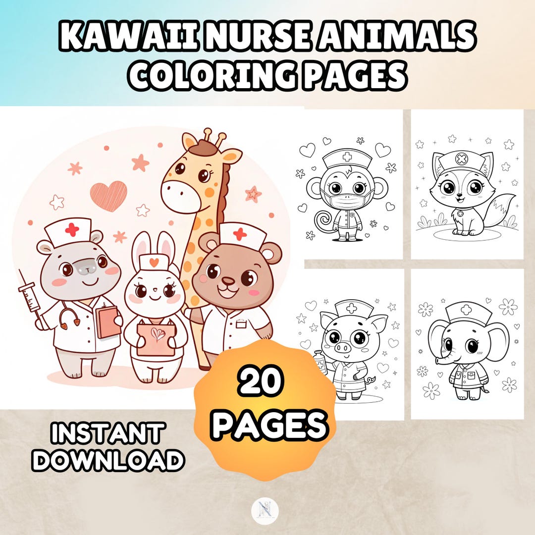 Cute Nurse Animals Coloring Pages - Kawaii Animal Doctors Printable ...