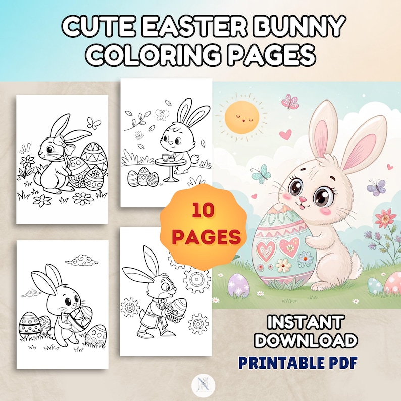 Cute Easter Bunny Coloring Pages, Easter Egg Hunt Coloring Challenge ...