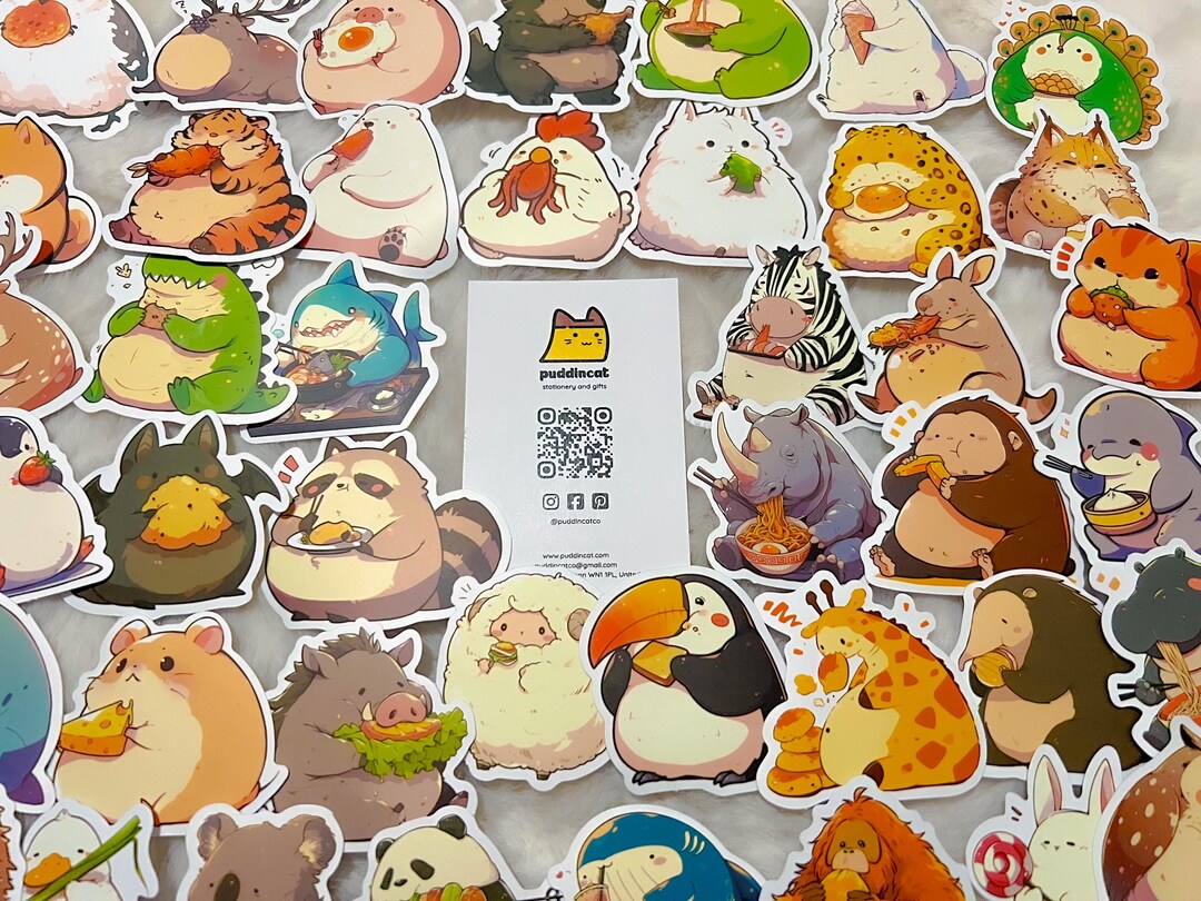 Cute Animal Eating Stickers Set for DIY - Tablet, Luggage, Guitar ...