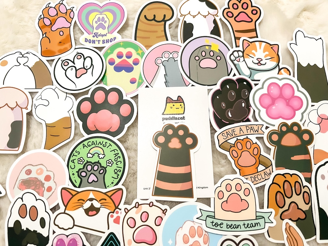 10 Paw Sticker Pack – Cute Animal Paw Print Vinyl Stickers for Laptops ...