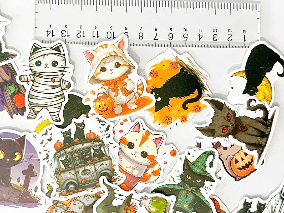 Halloween Cat Stickers - Spooky DIY Decor for Suitcases, Laptops & More ...