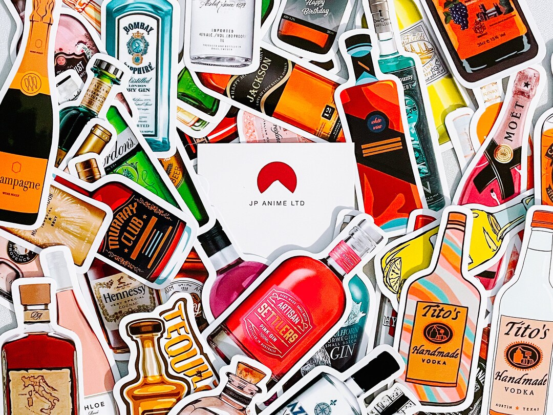 10 Spirited Delights Wine Whisky Vodka Sticker Set Beverage Decals Bar ...