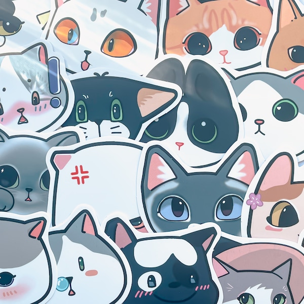 Cartoon Cat Head Stickers - Etsy