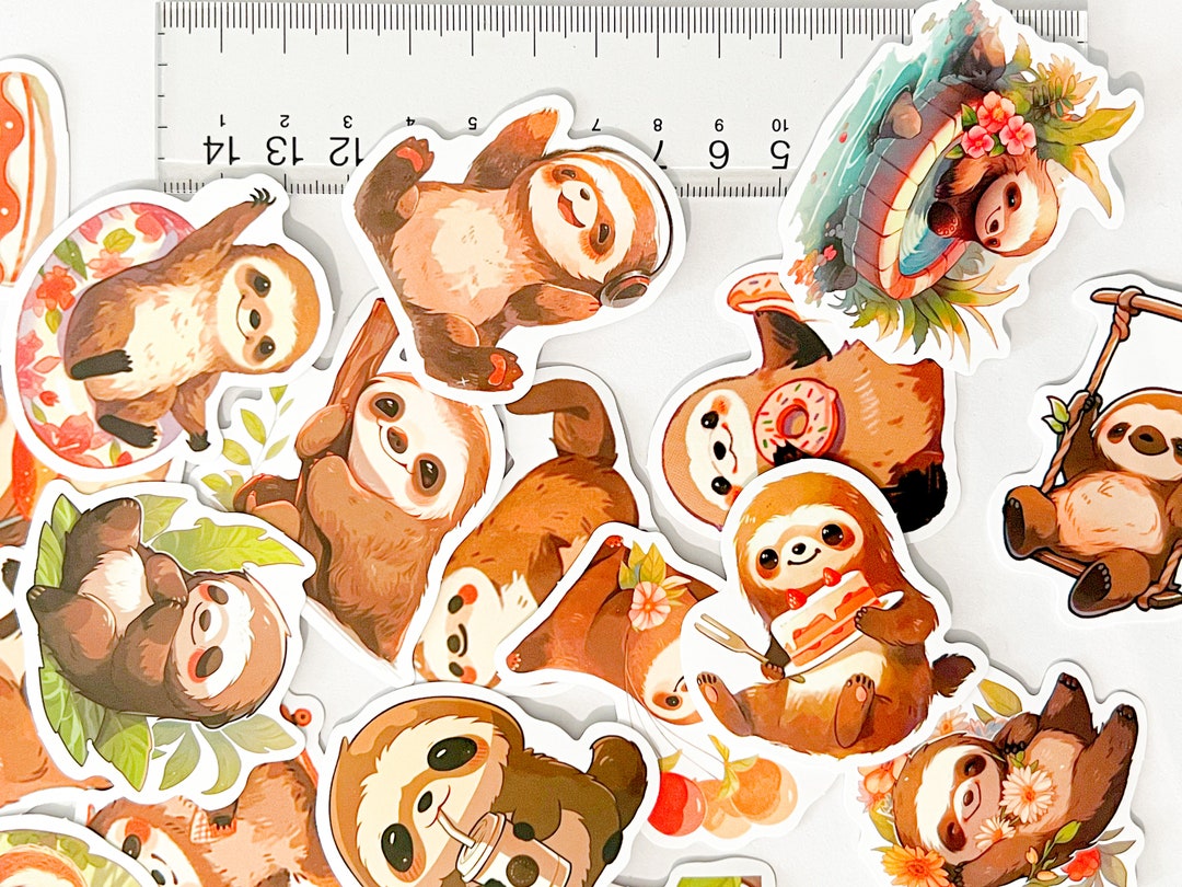 Cute Sloth Doodle Stickers - Helmet, Fridge, Phone, Waterproof ...