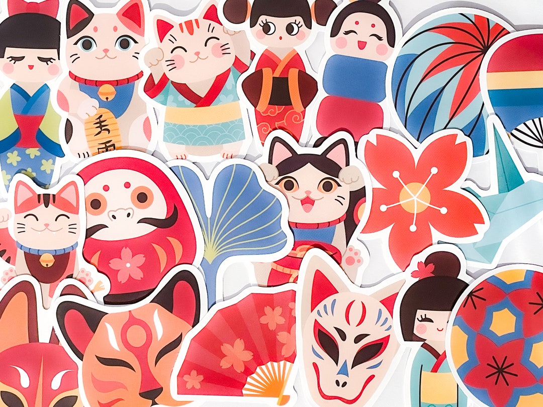 10 Fortune Blessings Japanese Luck Sticker Set Prosperous Decals for ...