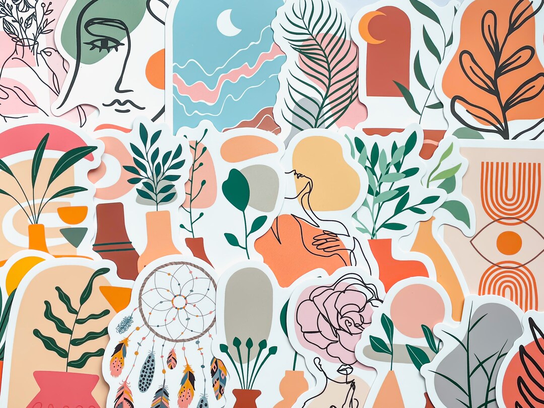Boho Sticker Set: 10 Artistic Vinyl Decals - Etsy