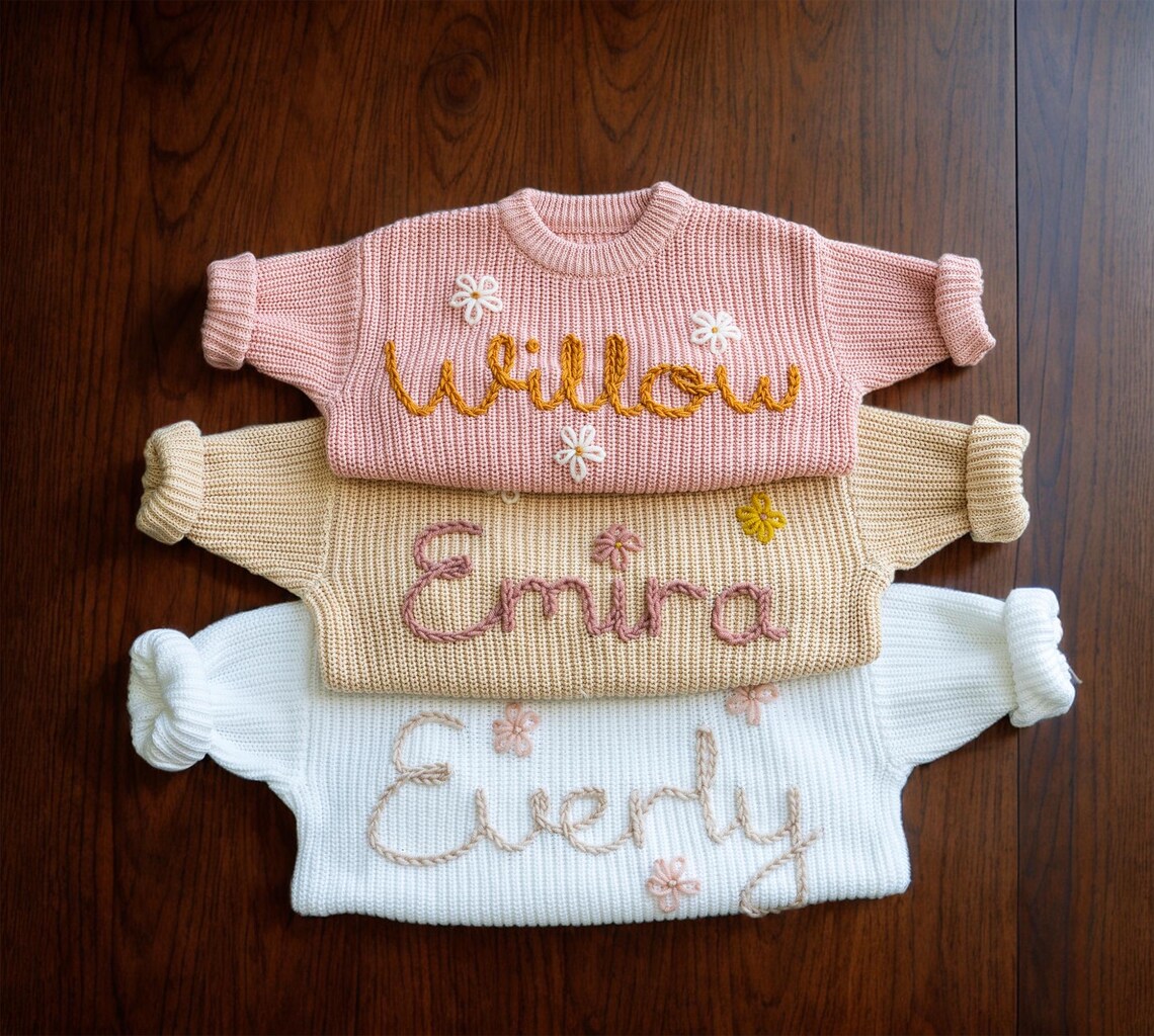 Custom Baby Sweater With Hand-embroidered Name and Monogram,custom Name ...