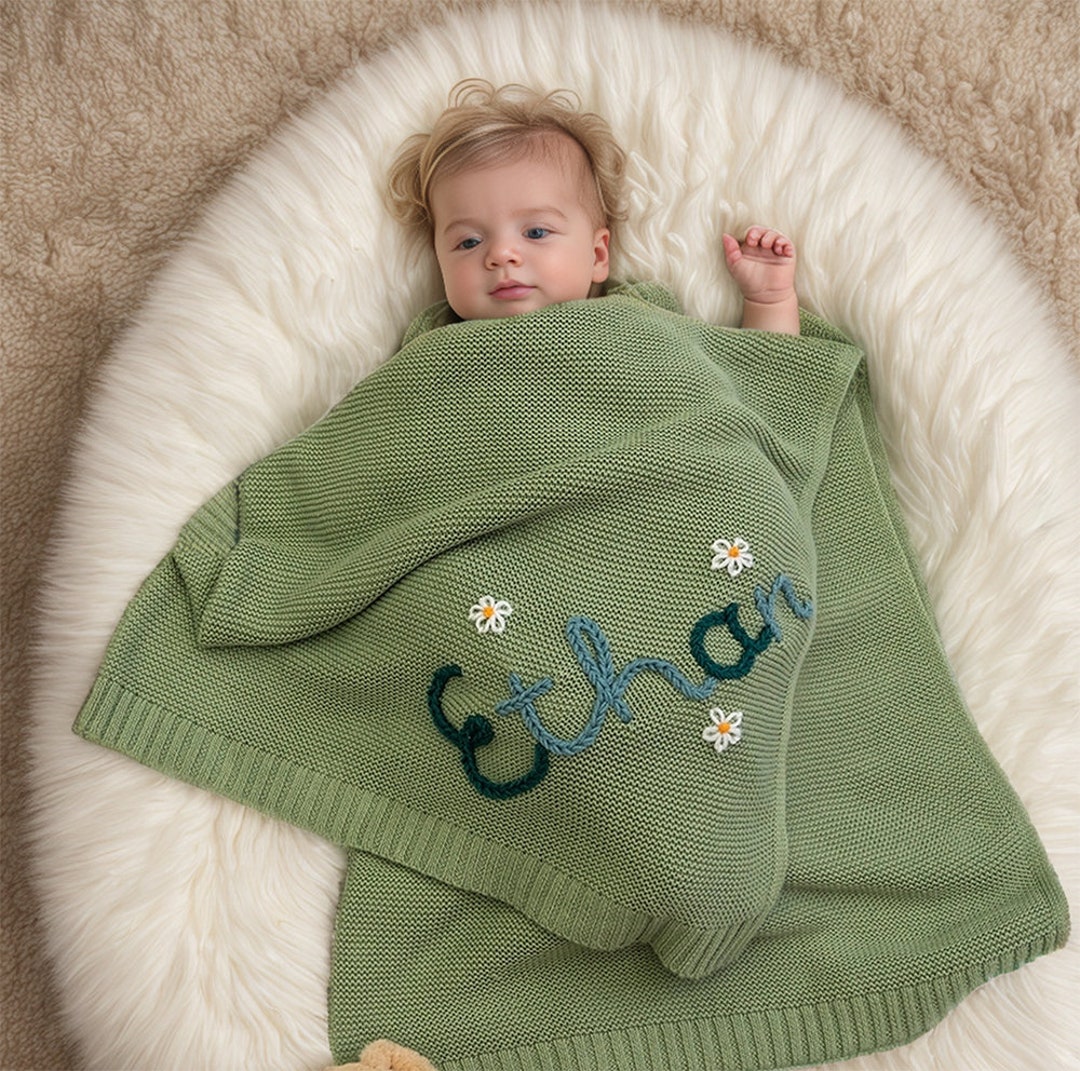Custom Baby Name Blanket,personalized Hand Embroidered Baby Blanket ...