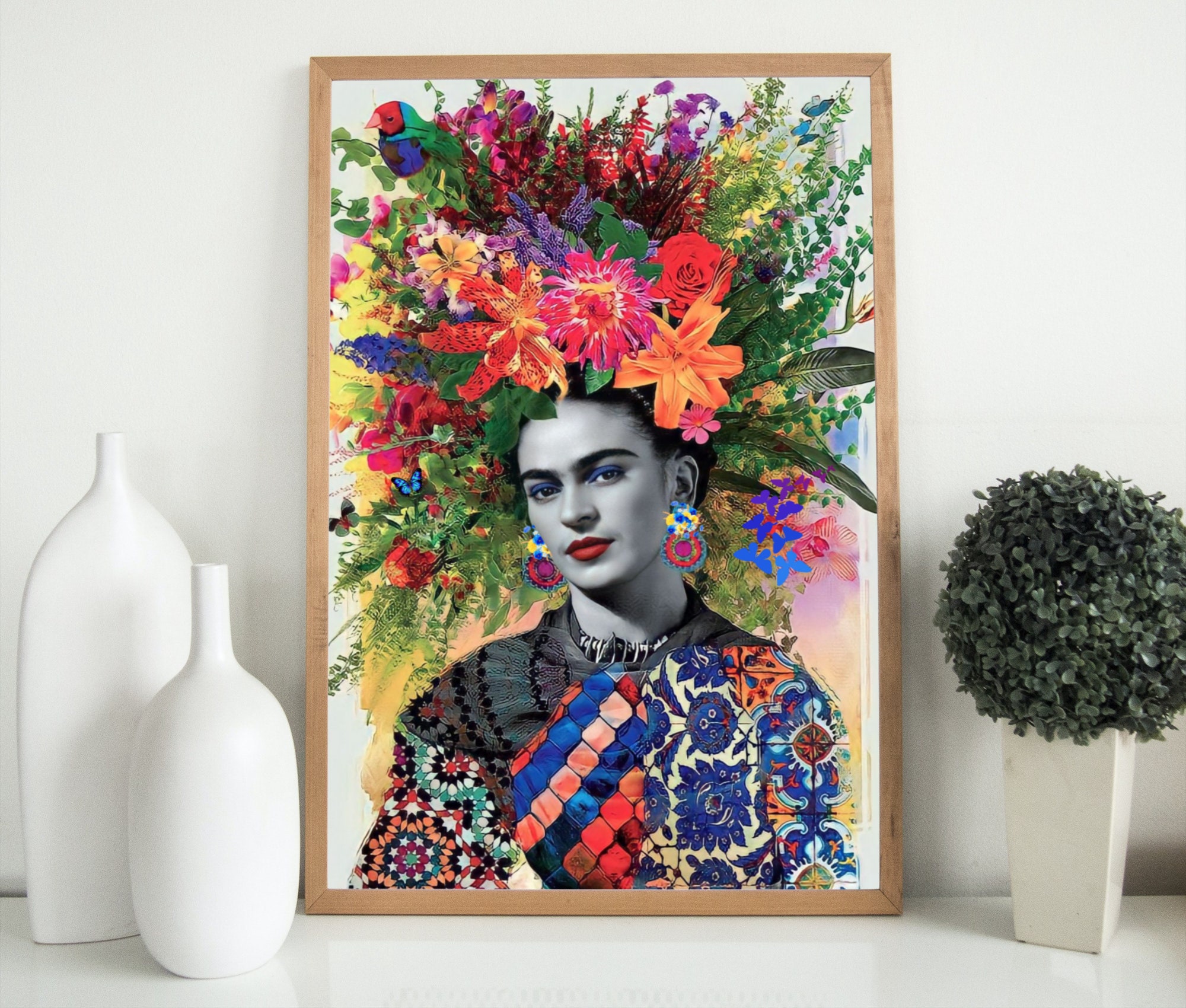 Frida Kahlo Print Wall Decor, Printable Sublimation Flowers Frida Kahlo ...