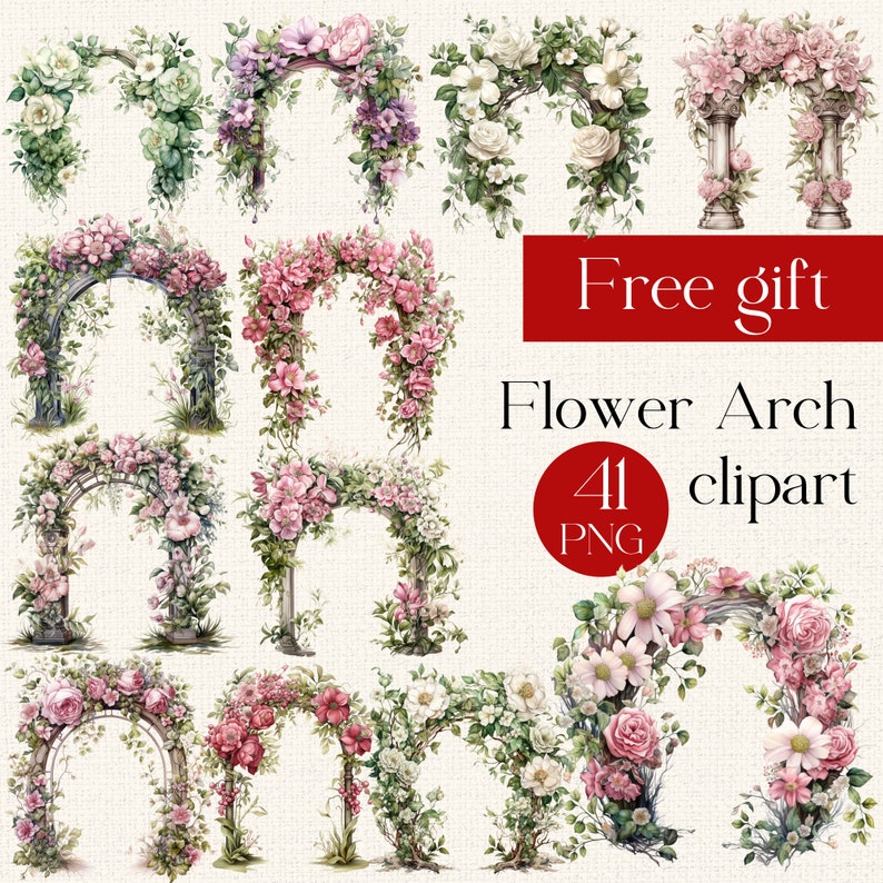 41 Watercolor Spring Arches Clipart, Floral Wedding Arch PNG ...