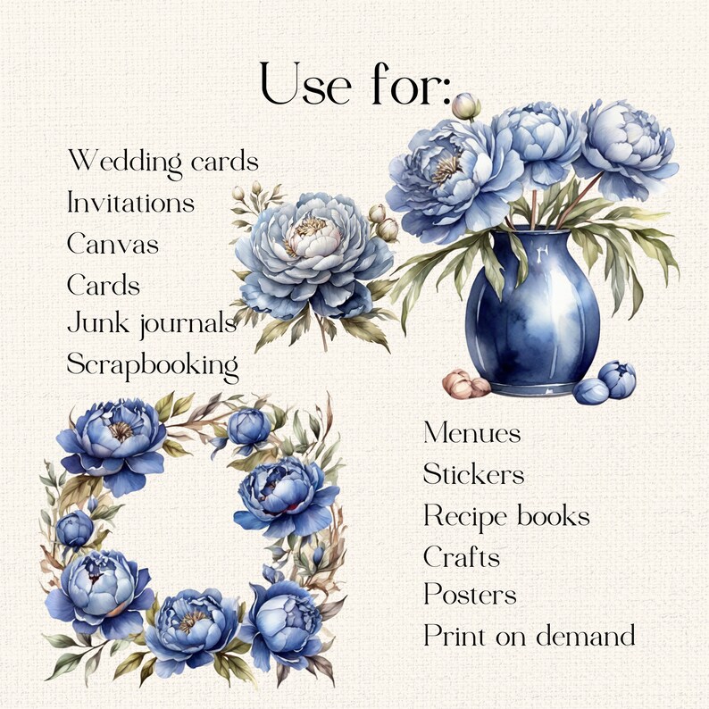 28 Blue Peonies Watercolor Clipart, Peonies Bouquet PNG, Watercolor ...