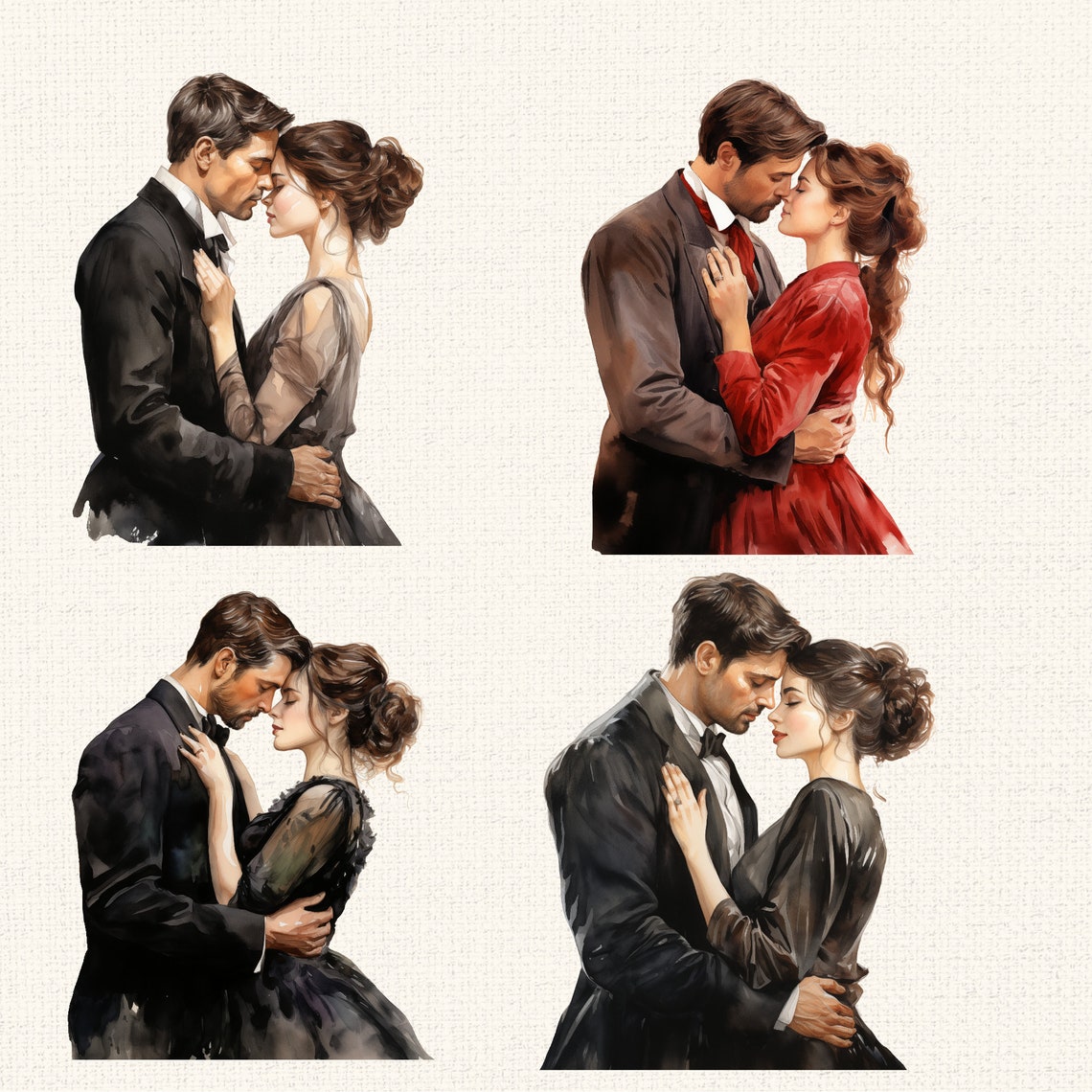 Vintage Couple Watercolor Clipart, Victorian Romance, Valentine Vintage ...