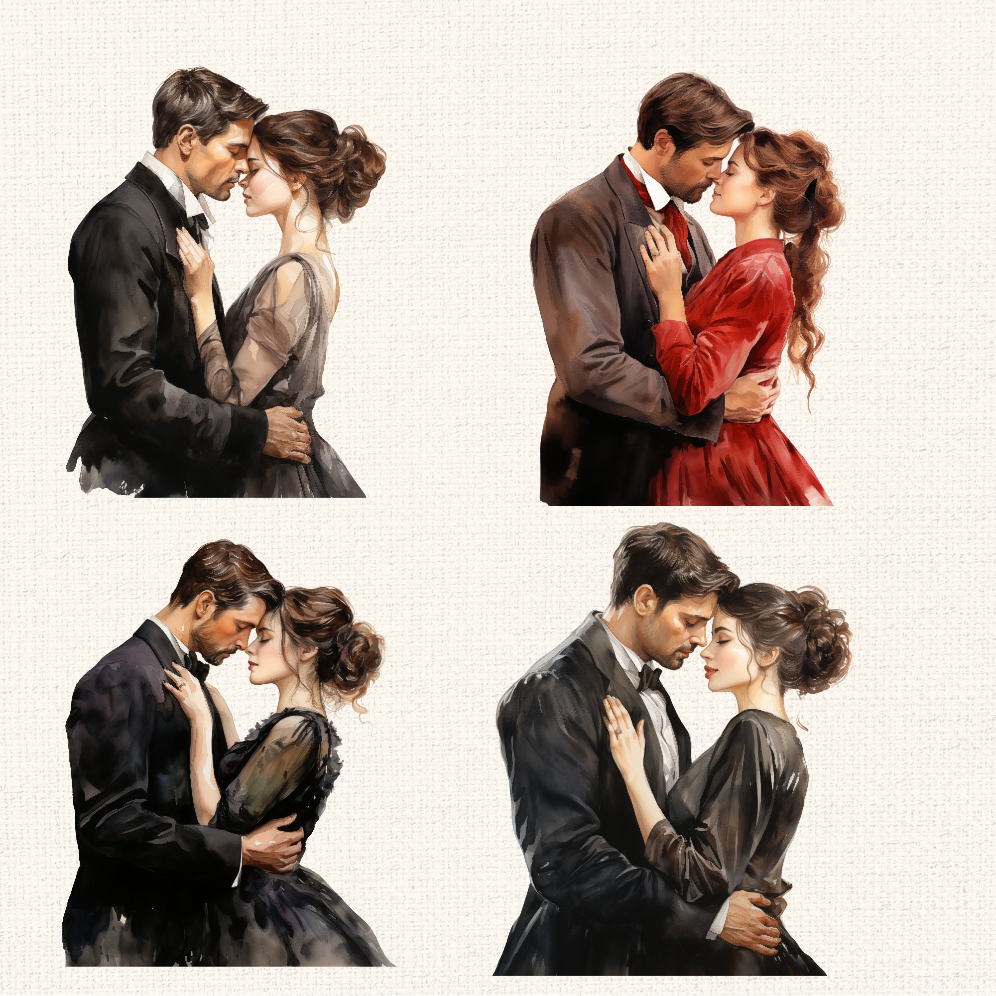 Vintage Couple Watercolor Clipart, Victorian Romance, Valentine Vintage ...