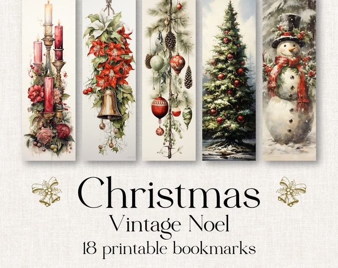 Dark Blue Bookmarks, Vintage Noel, Watercolor Digital Sheets, 2x6,5 ...