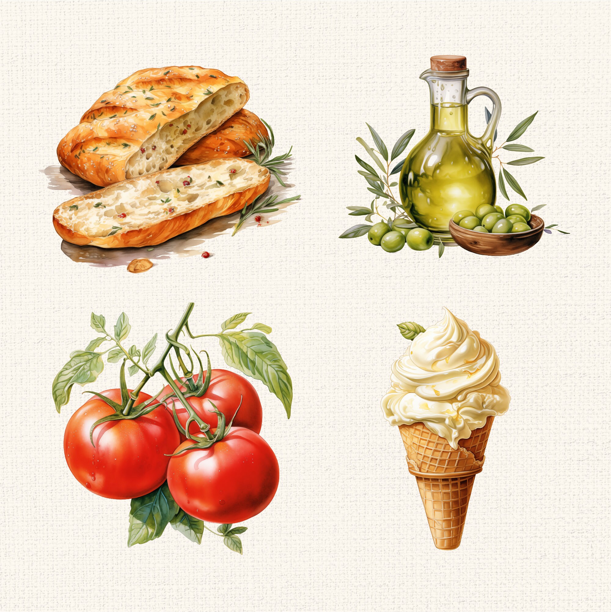Watercolor Italian Food Clipart, Scrapbook, Junk Journal, Italian Food ...