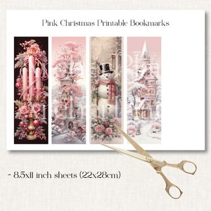 19 Cute Printable Pink Christmas Bookmarks, JPG and PNG Bookmark Set ...