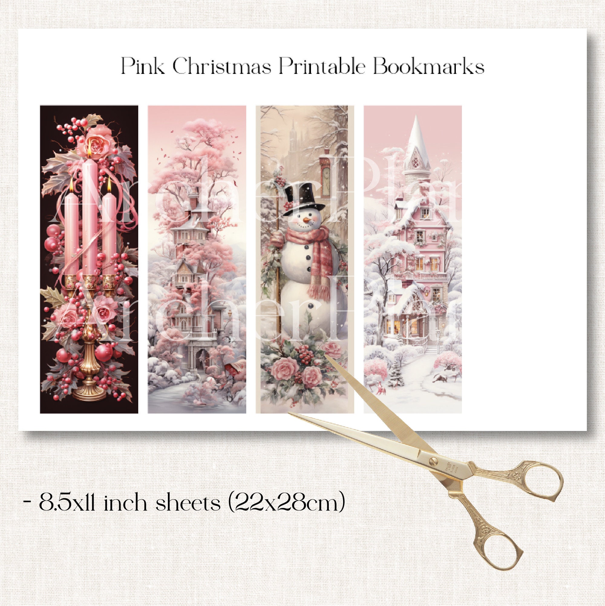 19 Cute Printable Pink Christmas Bookmarks, JPG and PNG Bookmark Set ...