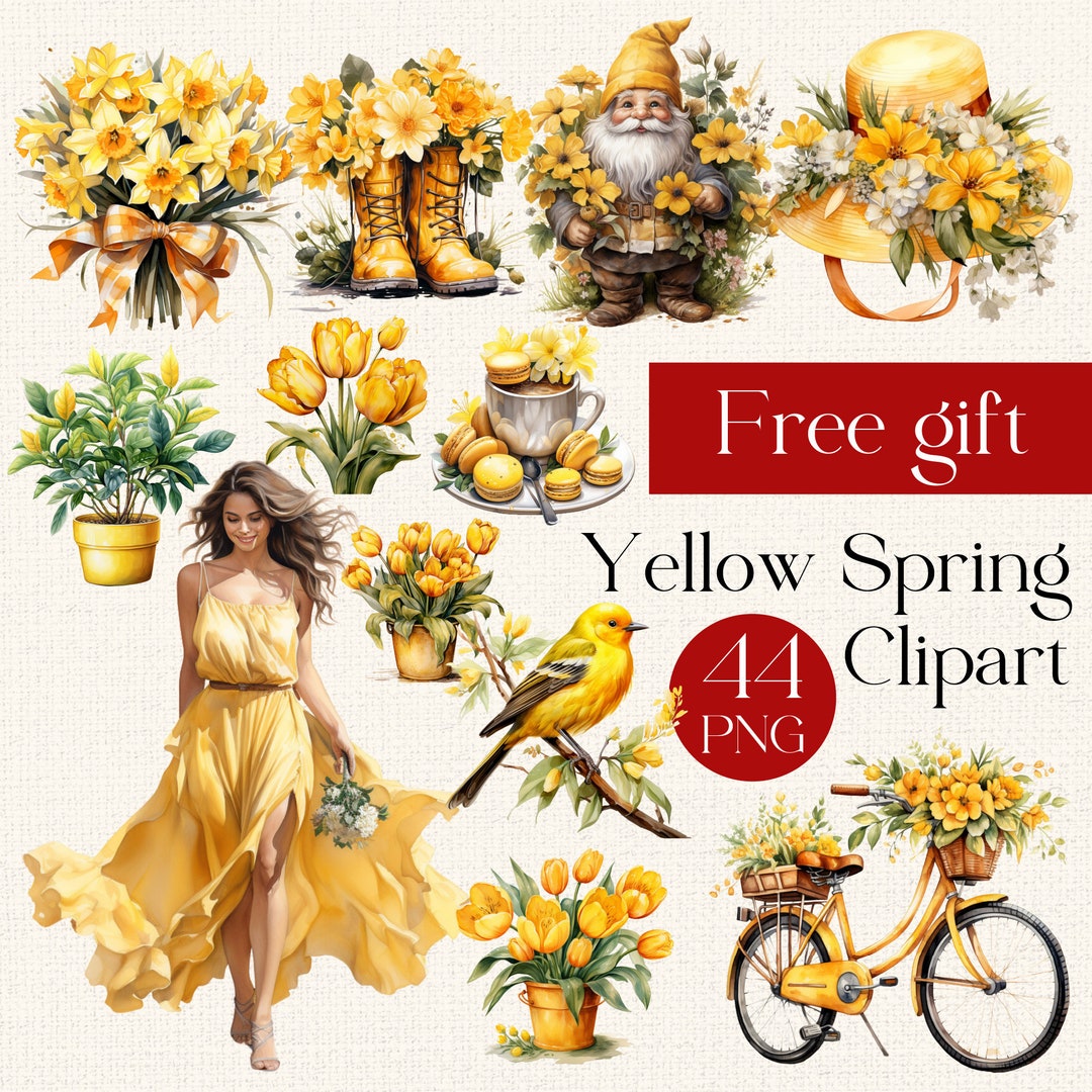 Watercolor Yellow Spring Clipart, Spring Flower Clipart, Country ...