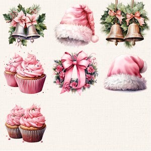 44 Watercolor Pink Christmas Clipart, Winter Graphics, Christmas Winter ...