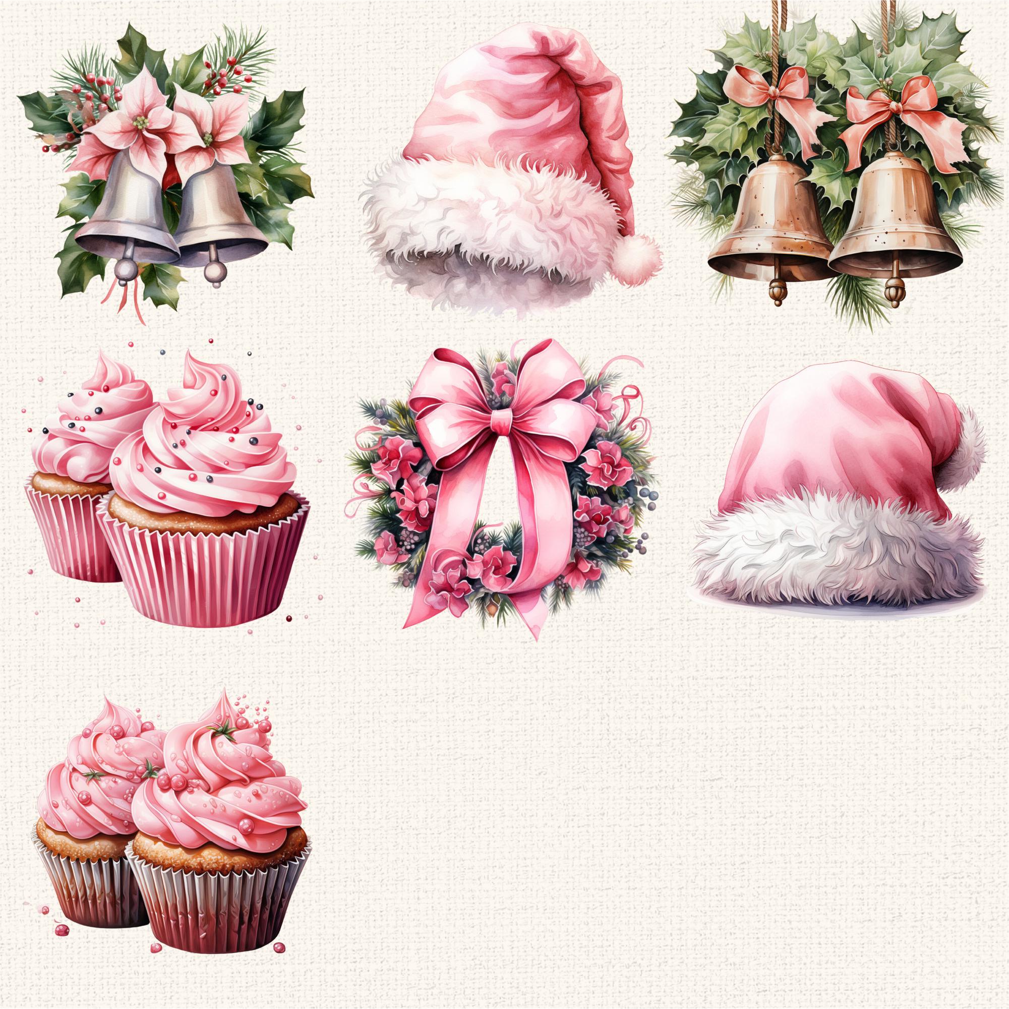 44 Watercolor Pink Christmas Clipart, Winter Graphics, Christmas Winter ...
