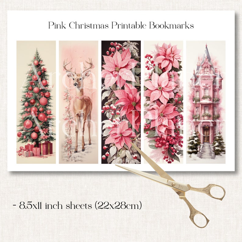 19 Cute Printable Pink Christmas Bookmarks, JPG and PNG Bookmark Set ...