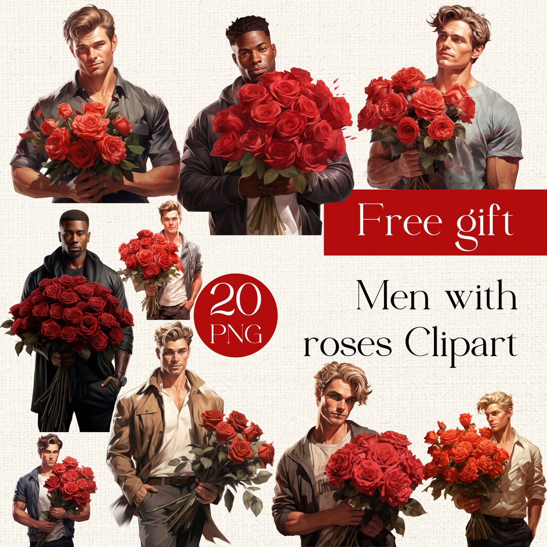Man With Roses Clipart Set, Valentine's Day Flowers Set, Valentine's ...