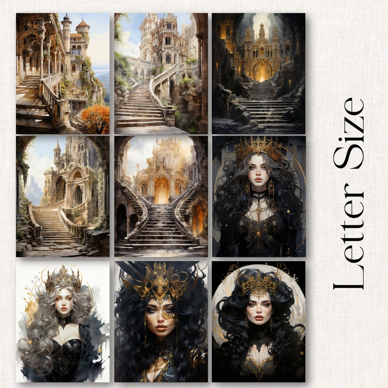 Large Bundle, Black and Gold Castle Junk Journal Paper, Digital ...